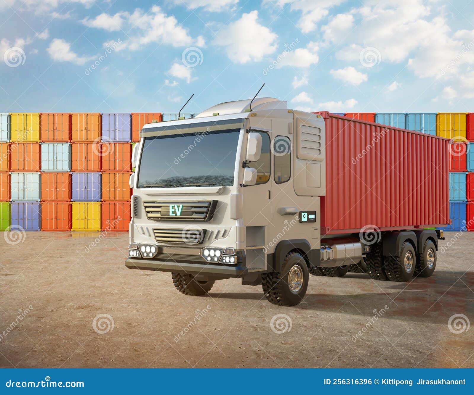 Ev Logistic Trailer Truck or Electric Vehicle Lorry at Container ...