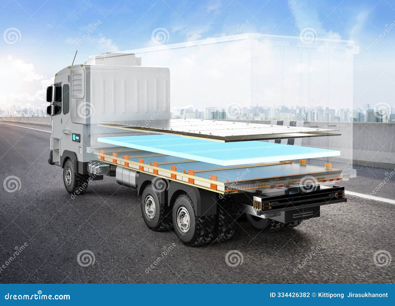Ev Logistic Trailer Truck Or Electric Vehicle Lorry At Charging Station ...