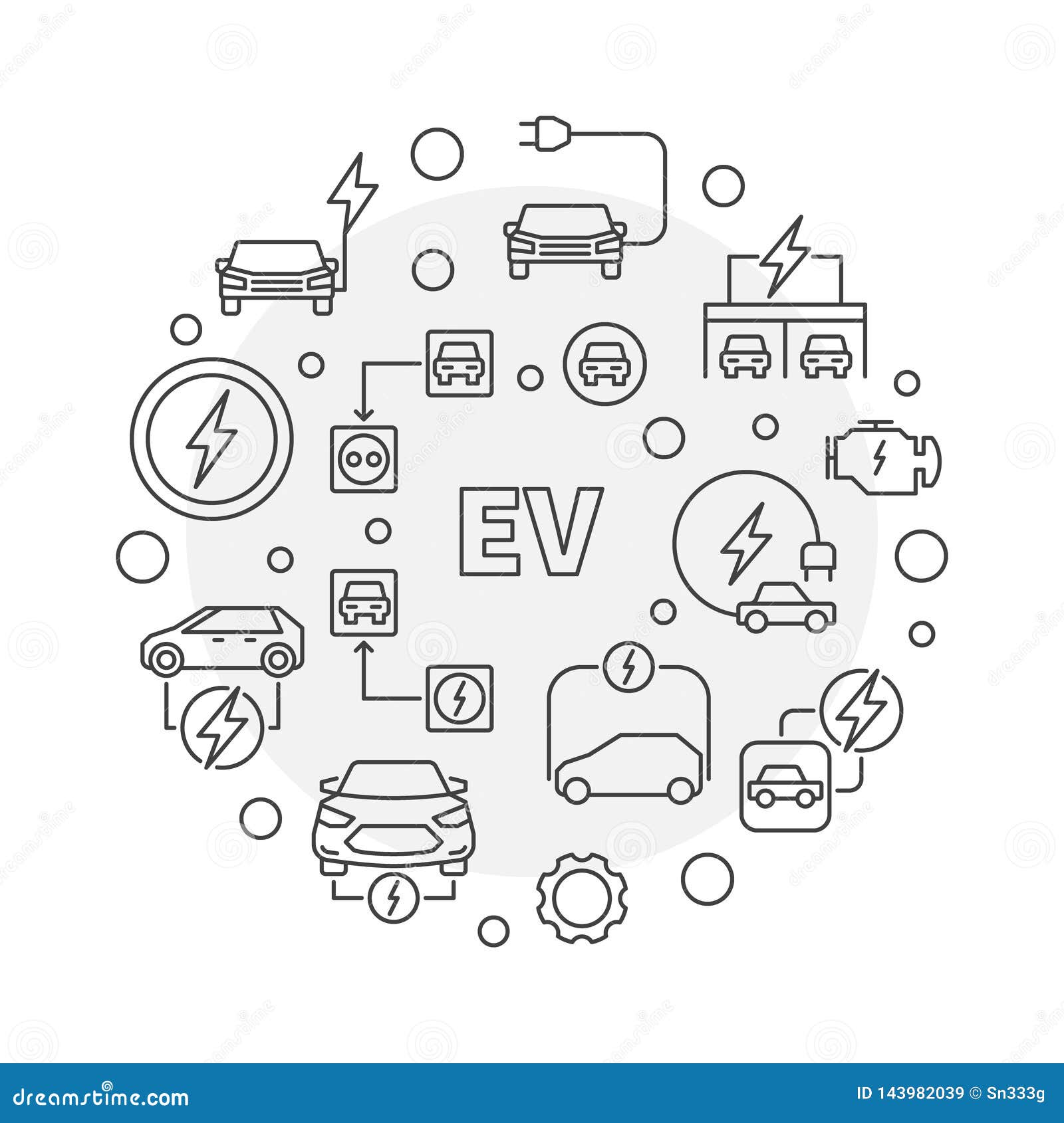 EV Round Vector Illustration in Outline Style Stock Vector ...