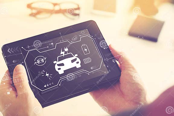 EV with a tablet computer stock image. Image of diagram - 152118613