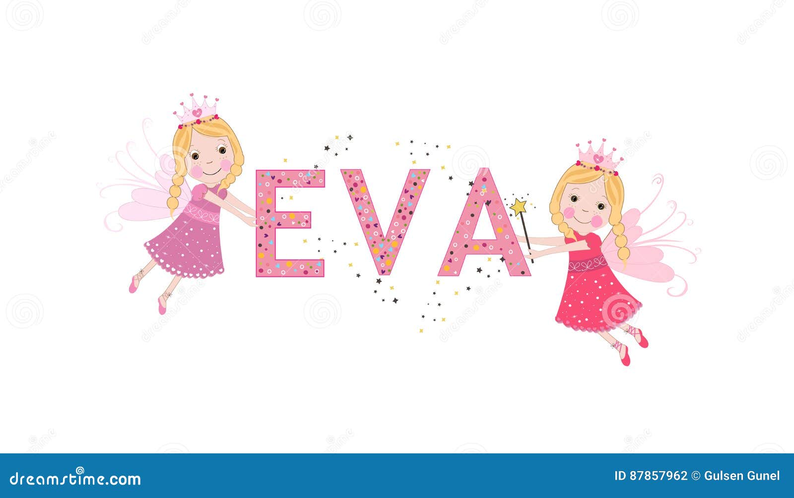 Eva Female Name with Cute Fairy Stock Vector - Illustration of fairy ...