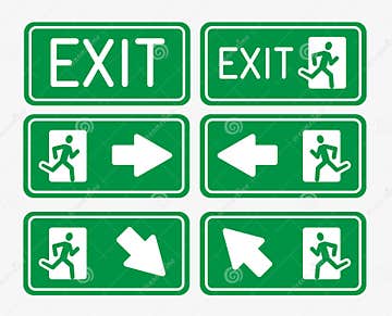 Evacuation Emergency Exit Sign Set on a Green Background. Vector Stock ...