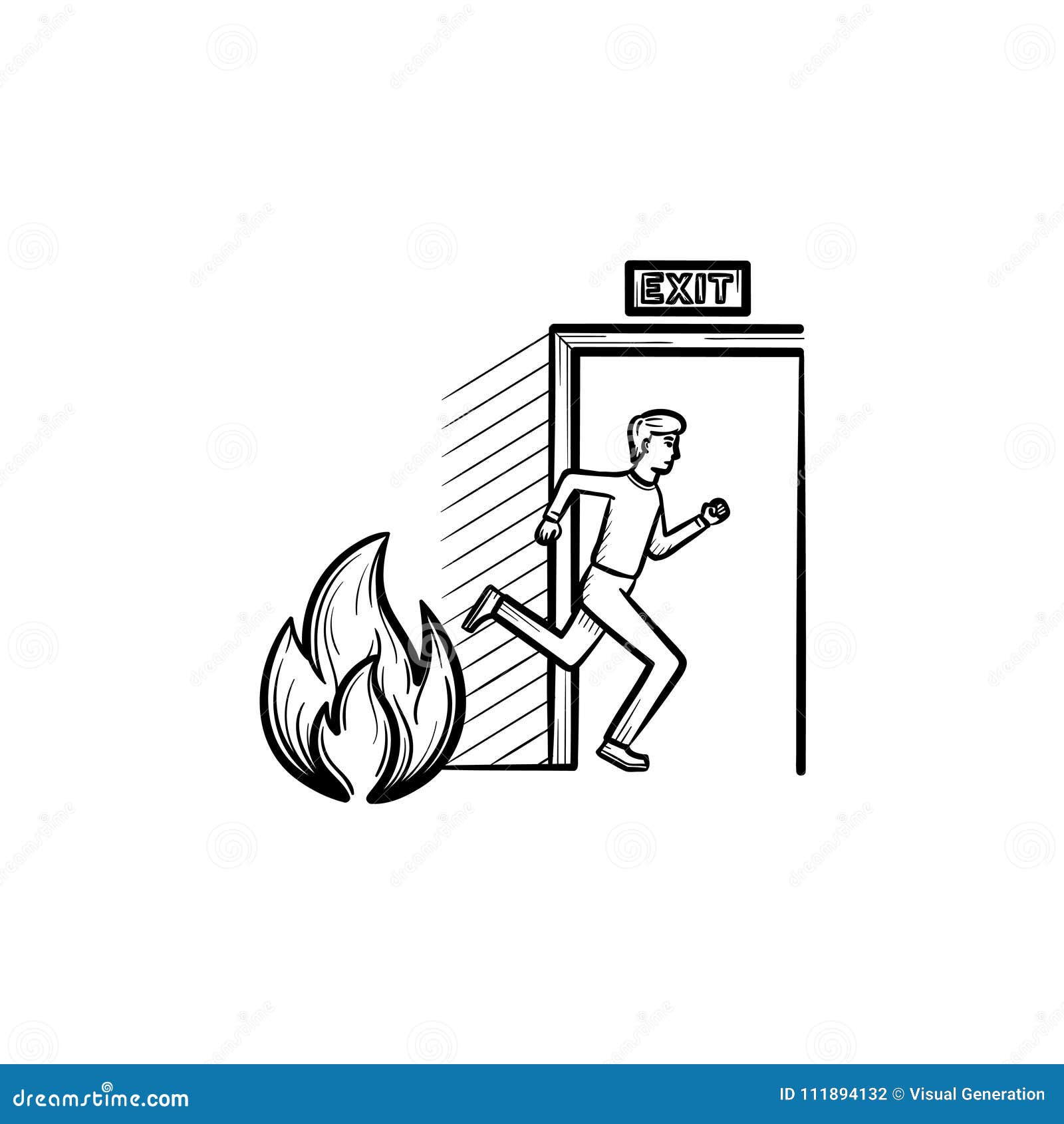 Evacuation Exit Hand Drawn Sketch Icon. Stock Vector - Illustration of ...