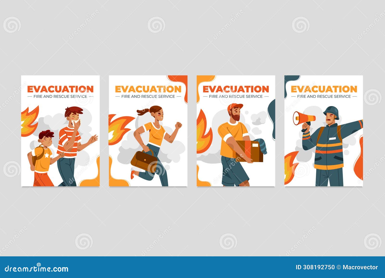 Evacuation Hand Drawn Cartoon Card Set Stock Illustration ...