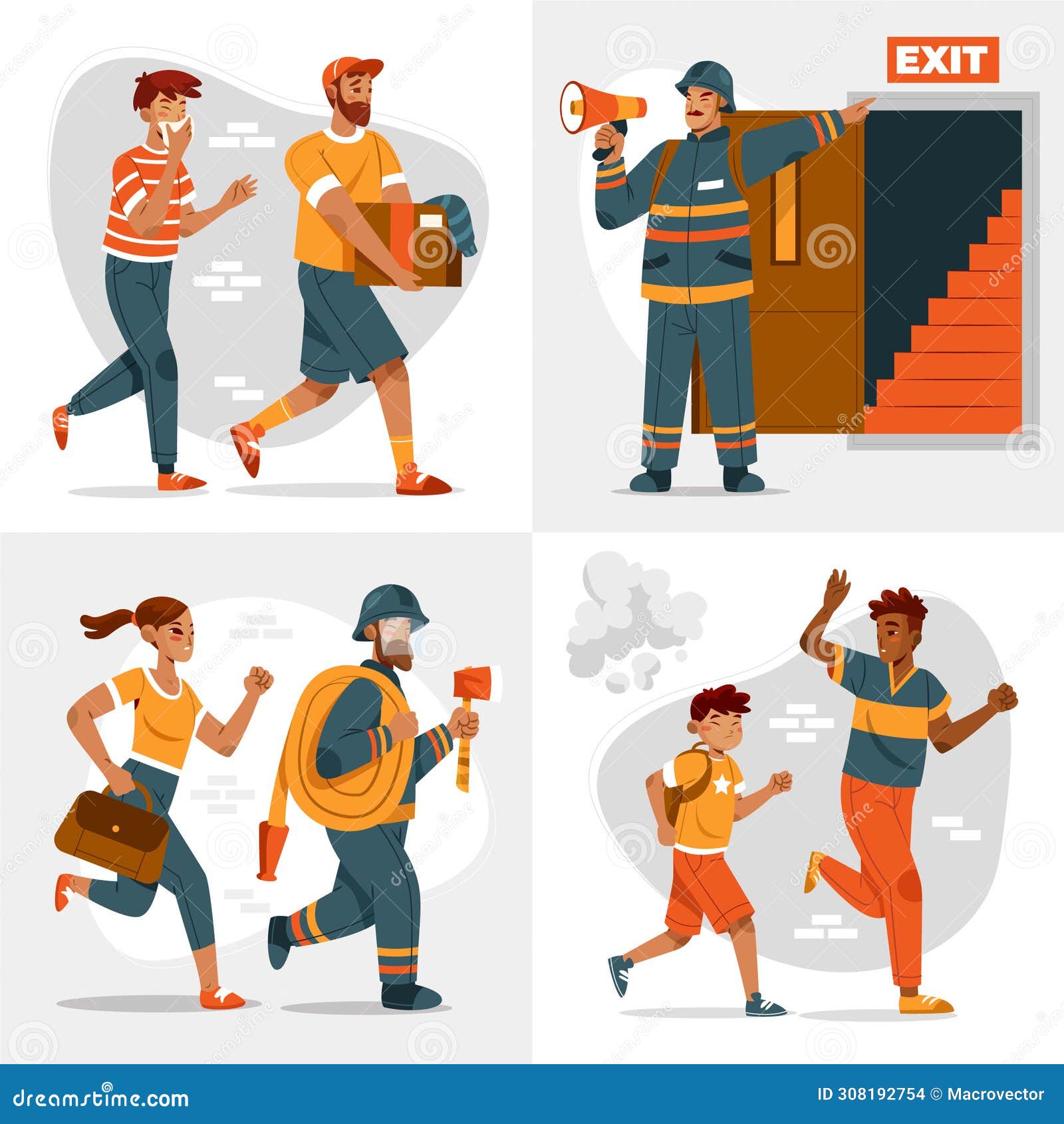 Evacuation Hand Drawn Cartoon Composition Set Stock Illustration ...