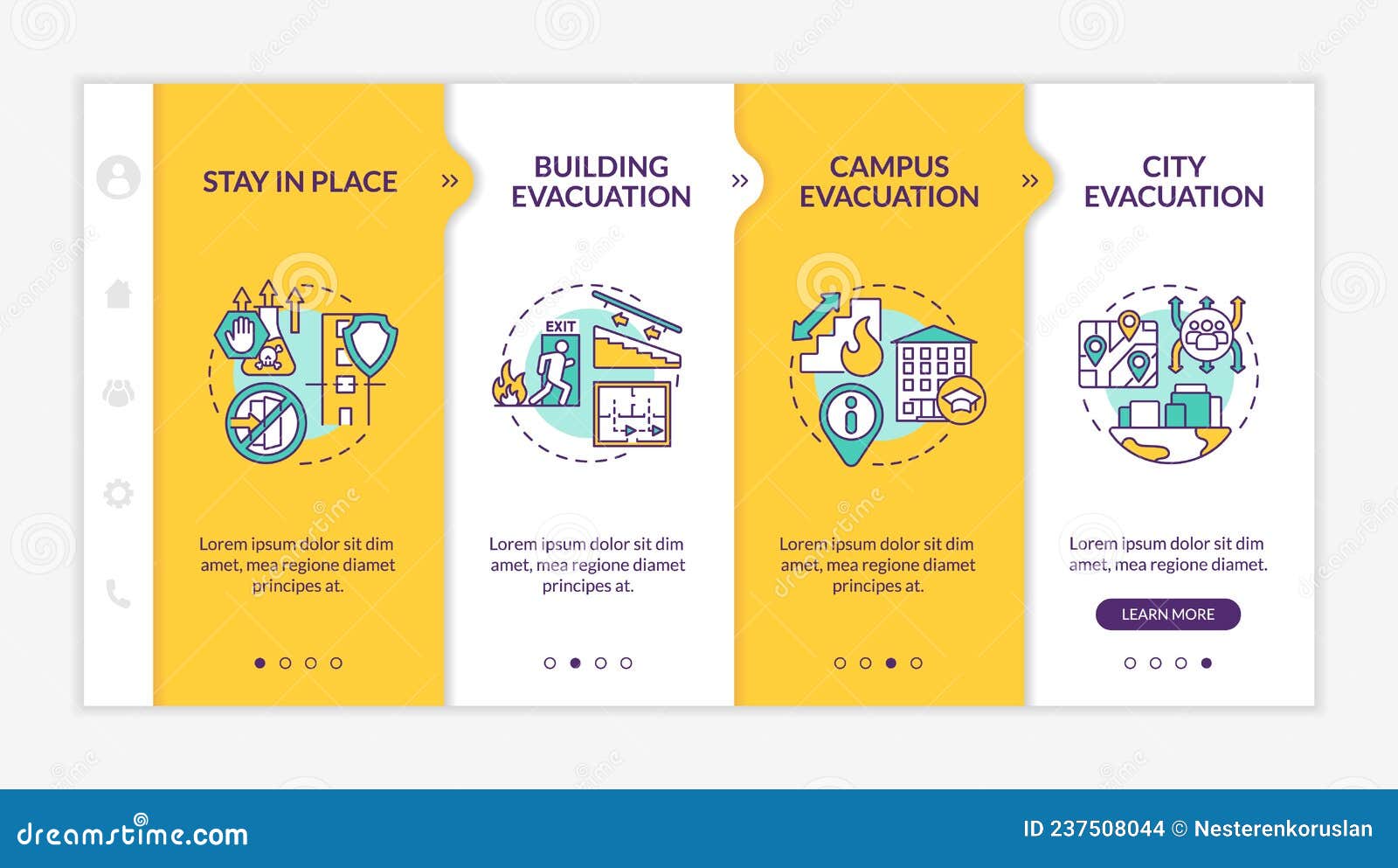 Evacuation Types Yellow Onboarding Template Stock Vector - Illustration ...