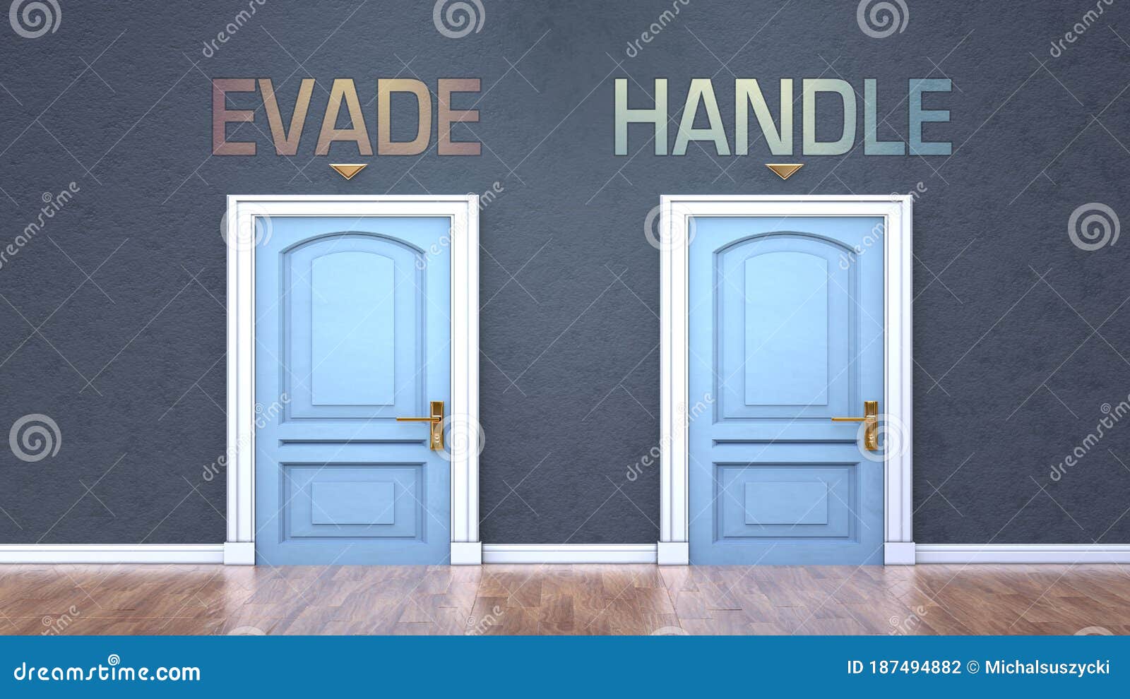 Evade and Handle As a Choice - Pictured As Words Evade, Handle on Doors ...