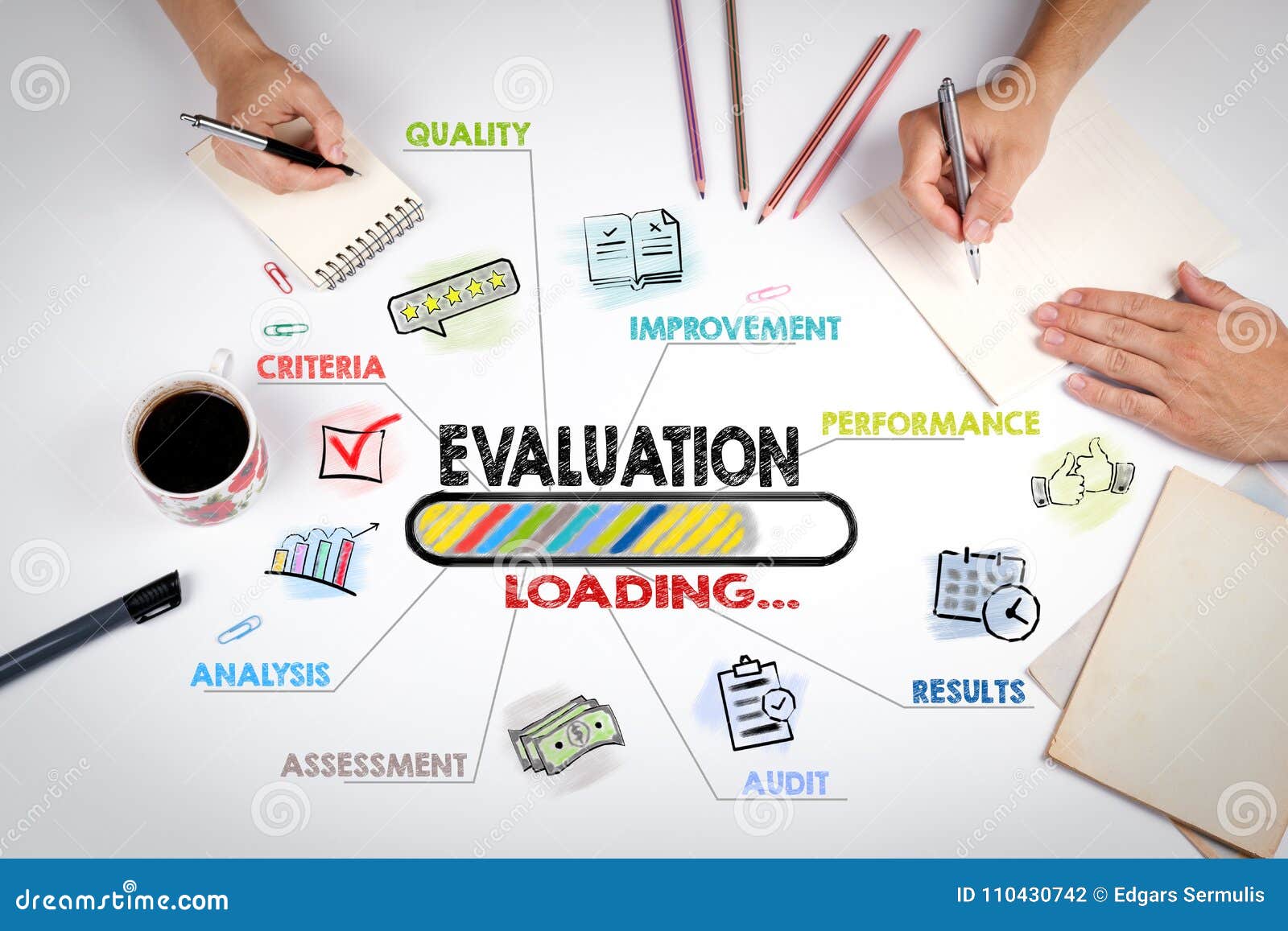 Evaluation Concept. Chart with Keywords and Icons Stock Photo - Image ... Evaluation Concept. Chart with Keywords and Icons Stock Photo - Image ...