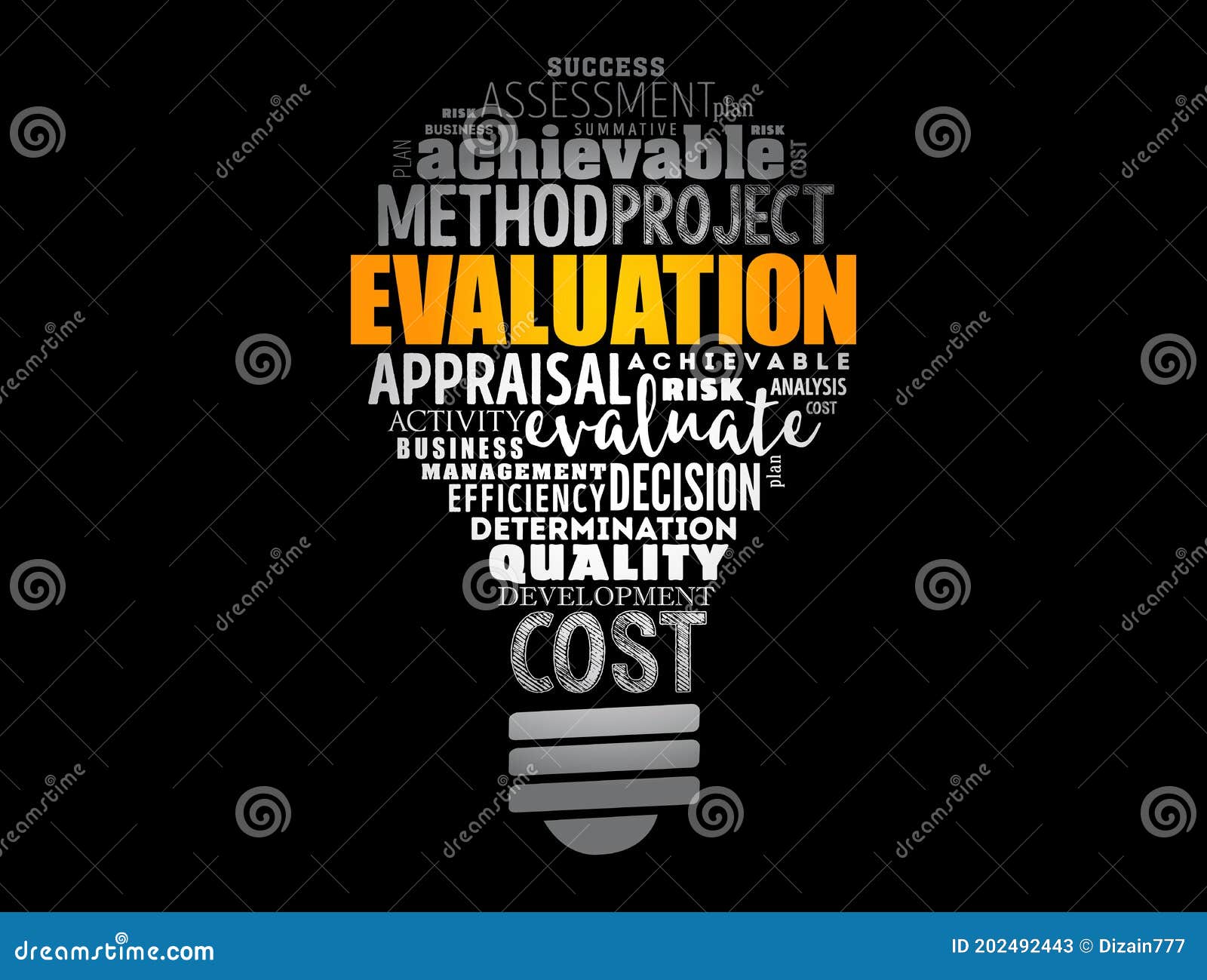 Evaluation Light Bulb Word Cloud Collage Stock Illustration ...