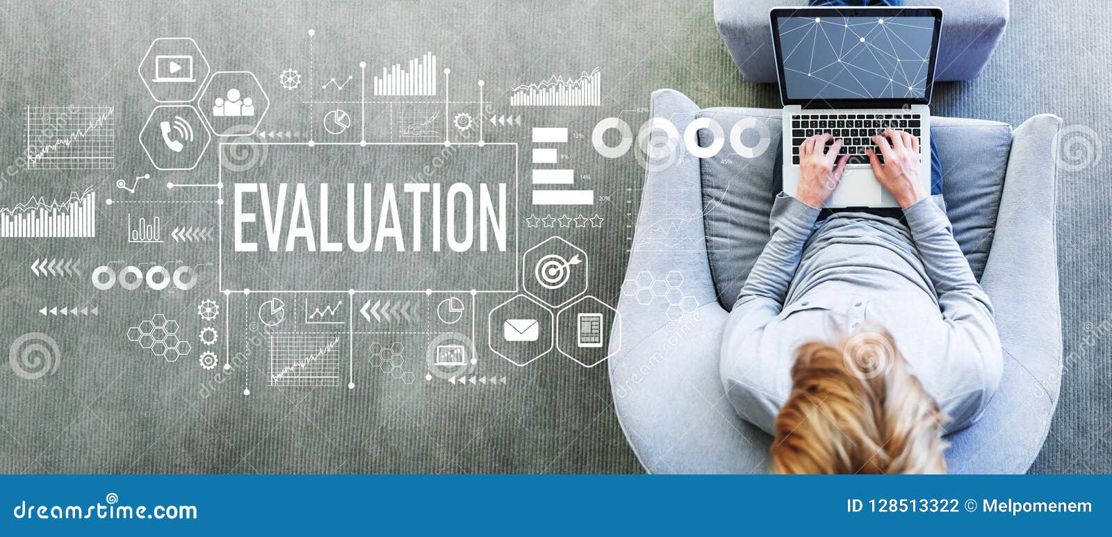 Evaluation with Man Using a Laptop Stock Photo - Image of evaluation ...