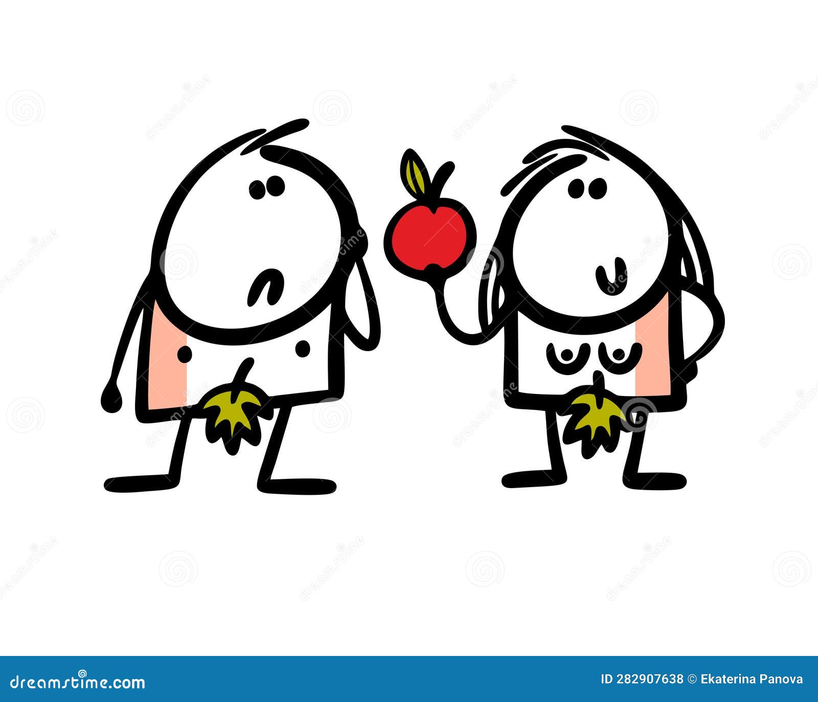 Eve Hands Adam An Apple Forbidden Fruit Vector Illustration Of