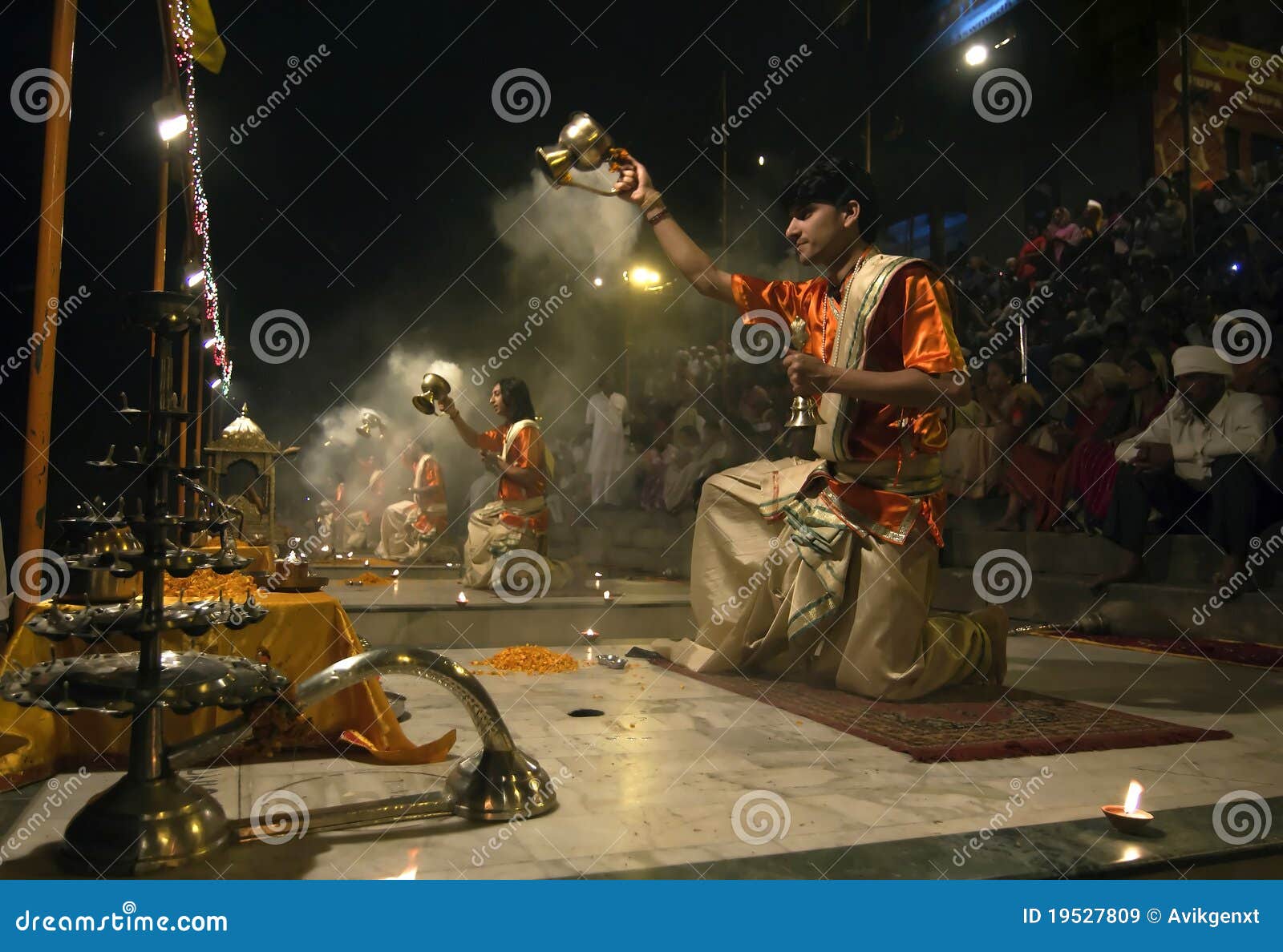 Evening Arati at Varanasi editorial stock image. Image of participation ...