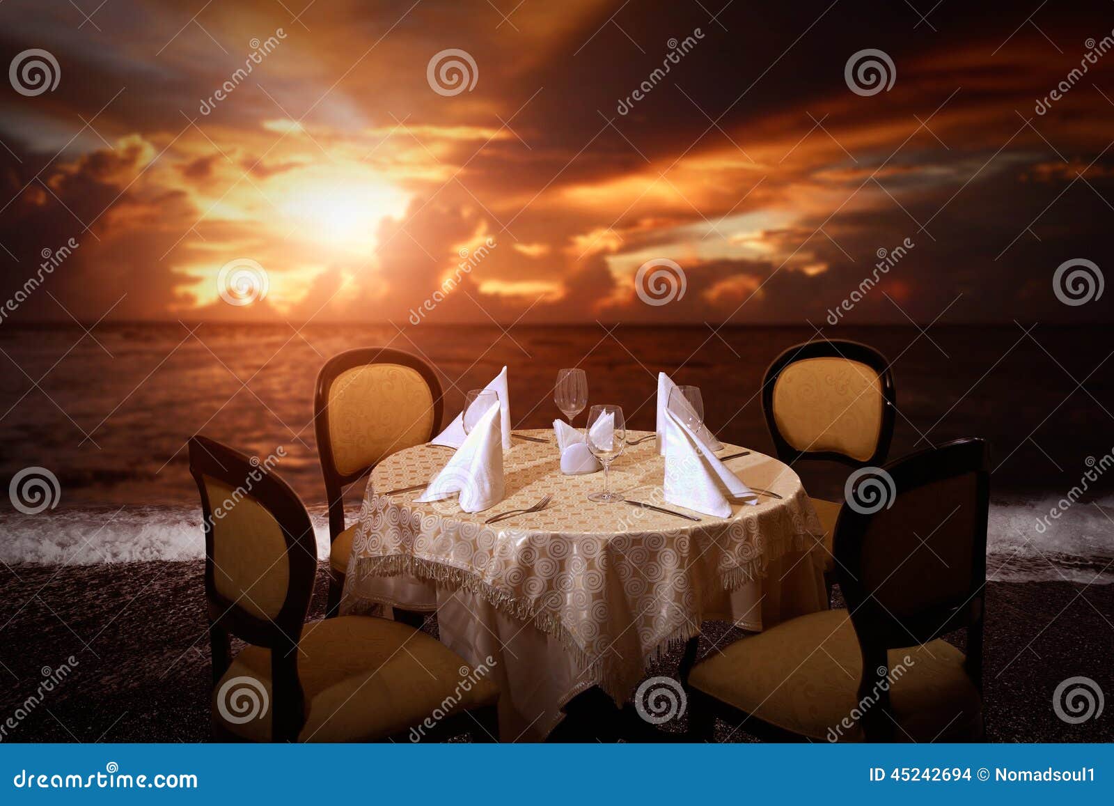 Evening Beach Dinner Serving in Sunset Light Stock Photo - Image of ...
