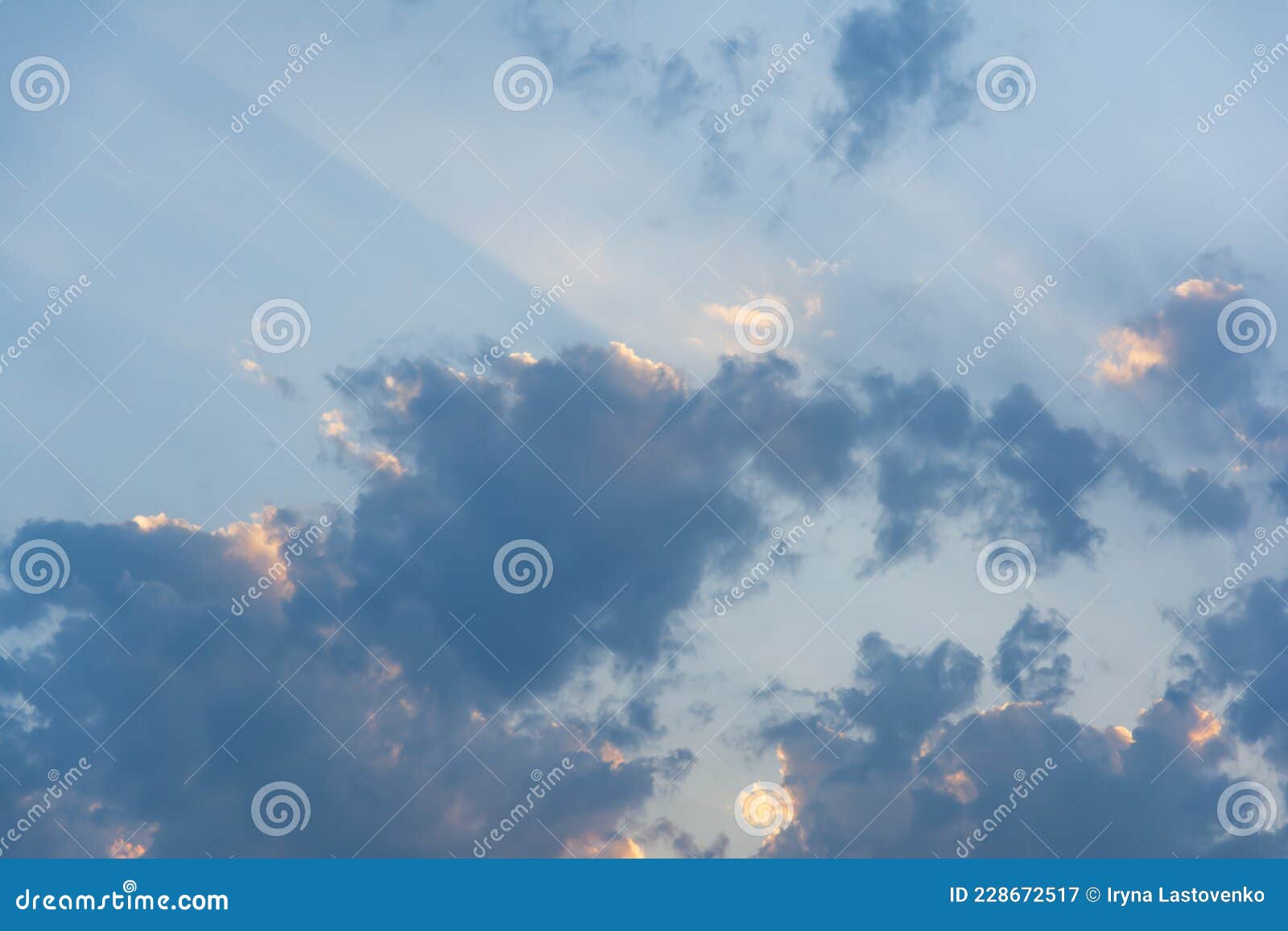 Evening Blue Sky with Clouds at Sunset. Clouds are Illuminated by the ...