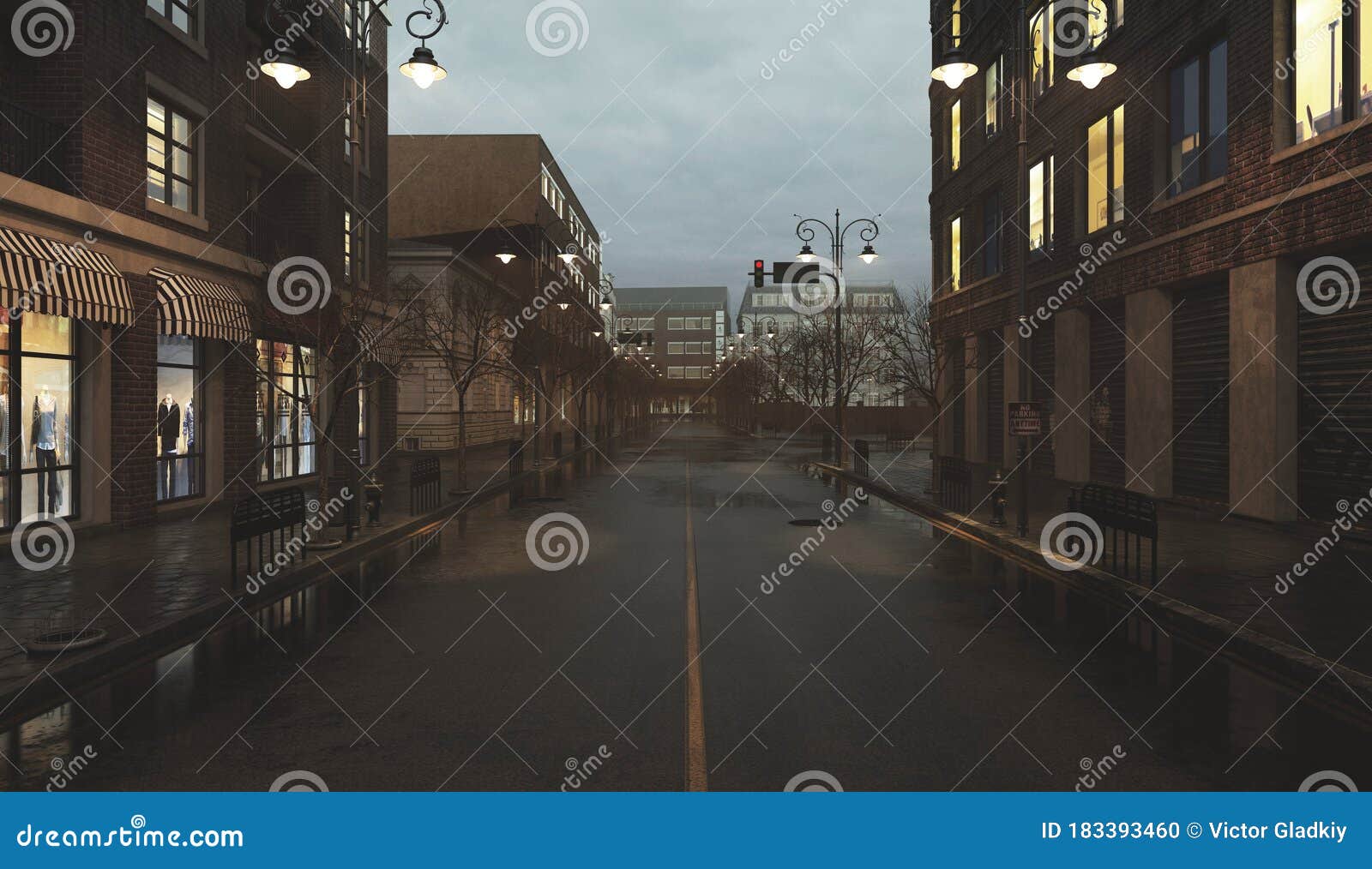 Evening City Landscape Empty Streets 3d Illustration Stock Illustration ...