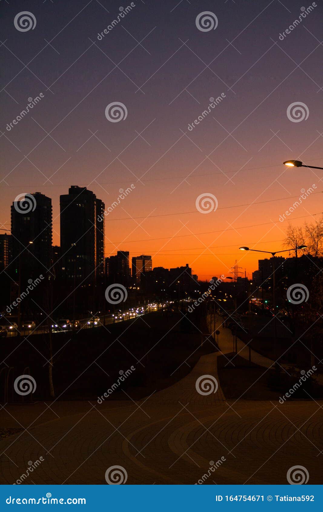 Evening in the city. stock image. Image of water, view - 164754671