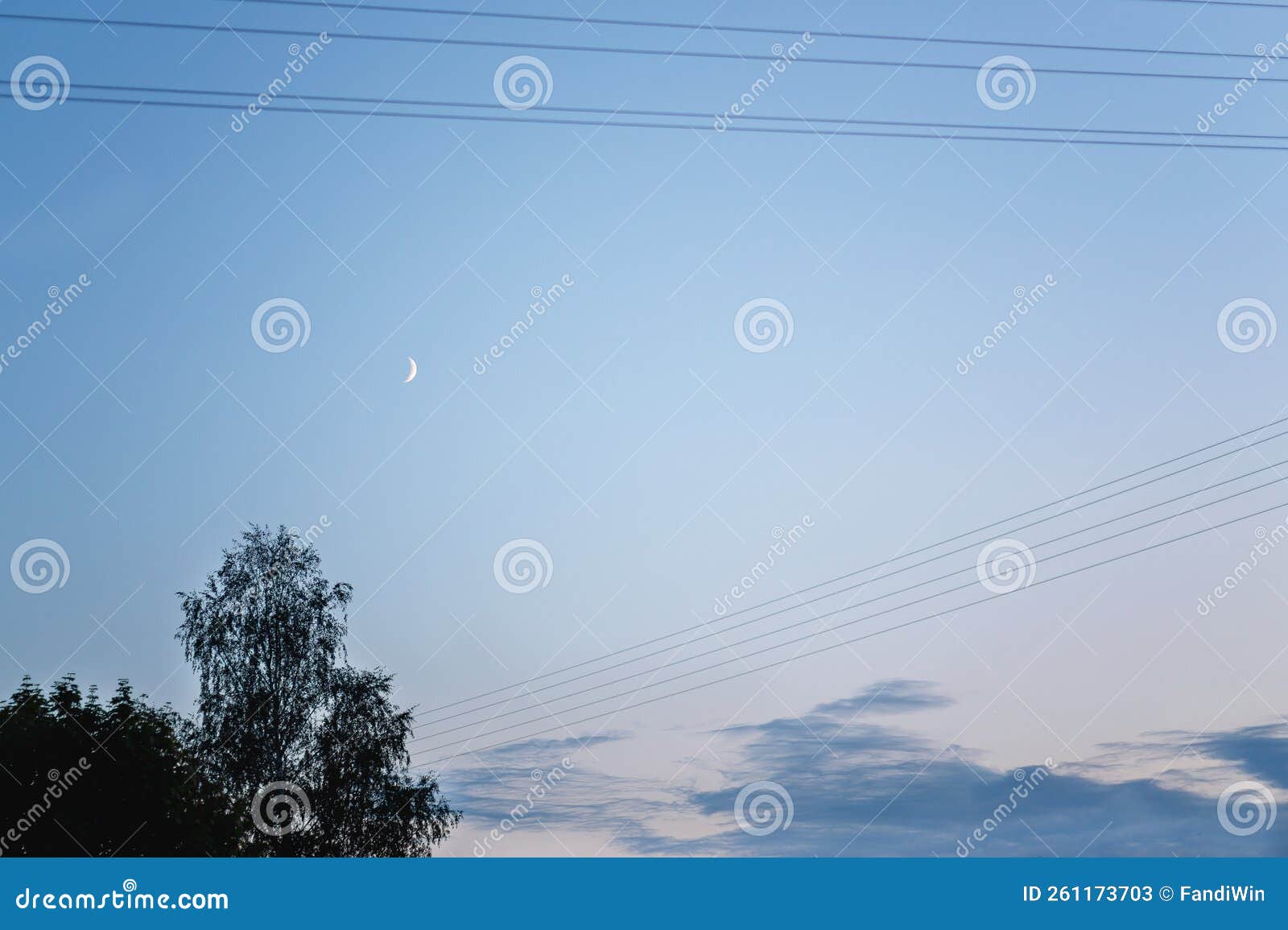 Evening Clear Sky with a Moon between the Electrical Wires Stock Image ...