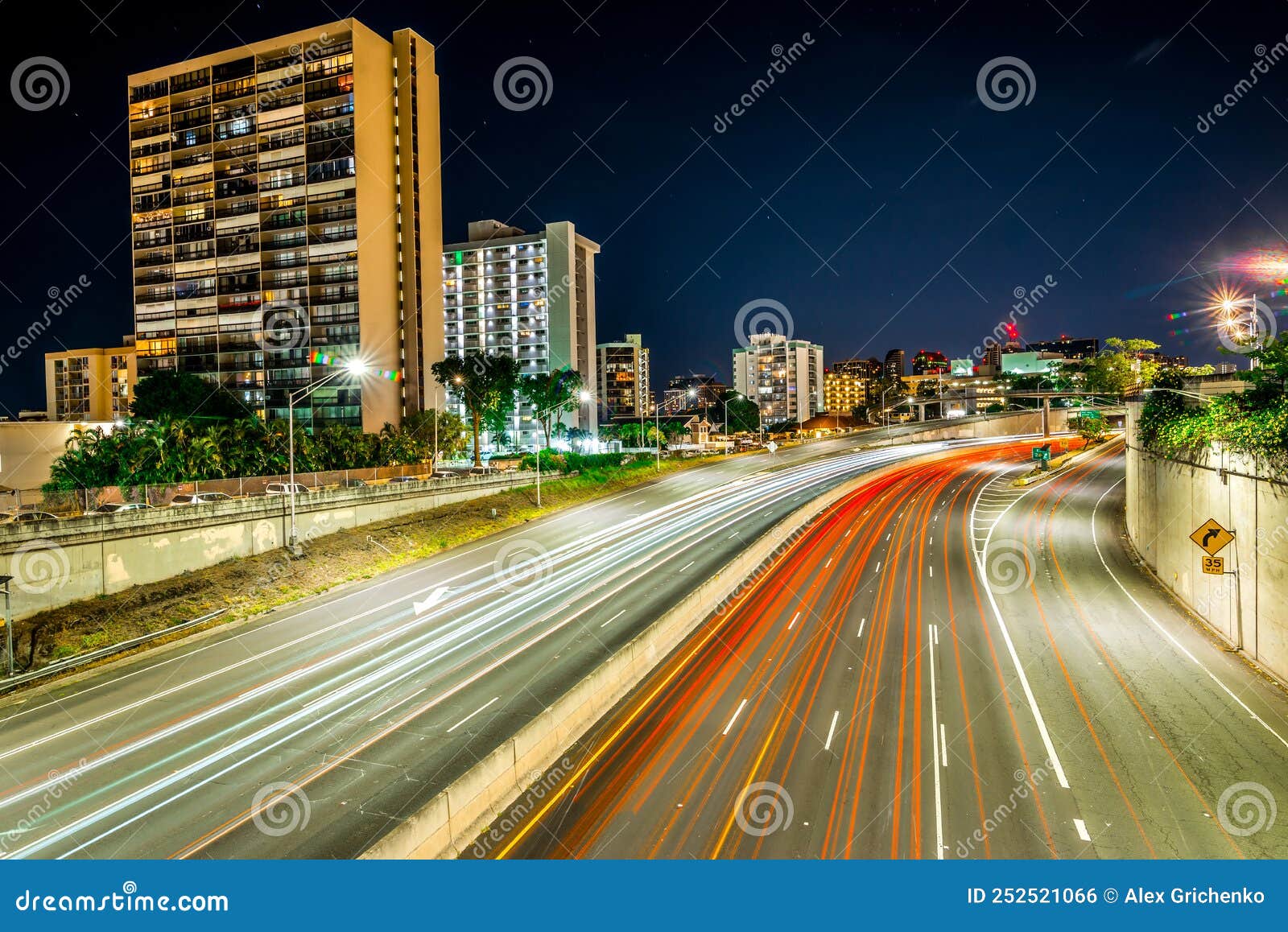 Evening Commute on H1 Freeway at Night in Honolulu Hawaii Stock Photo ...