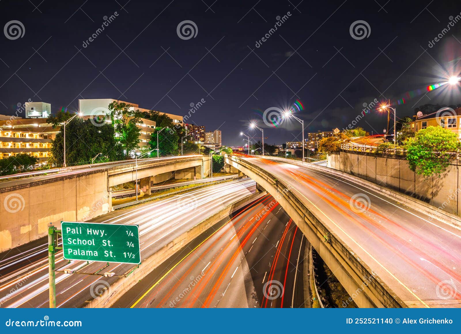 Evening Commute on H1 Freeway at Night in Honolulu Hawaii Stock Photo ...