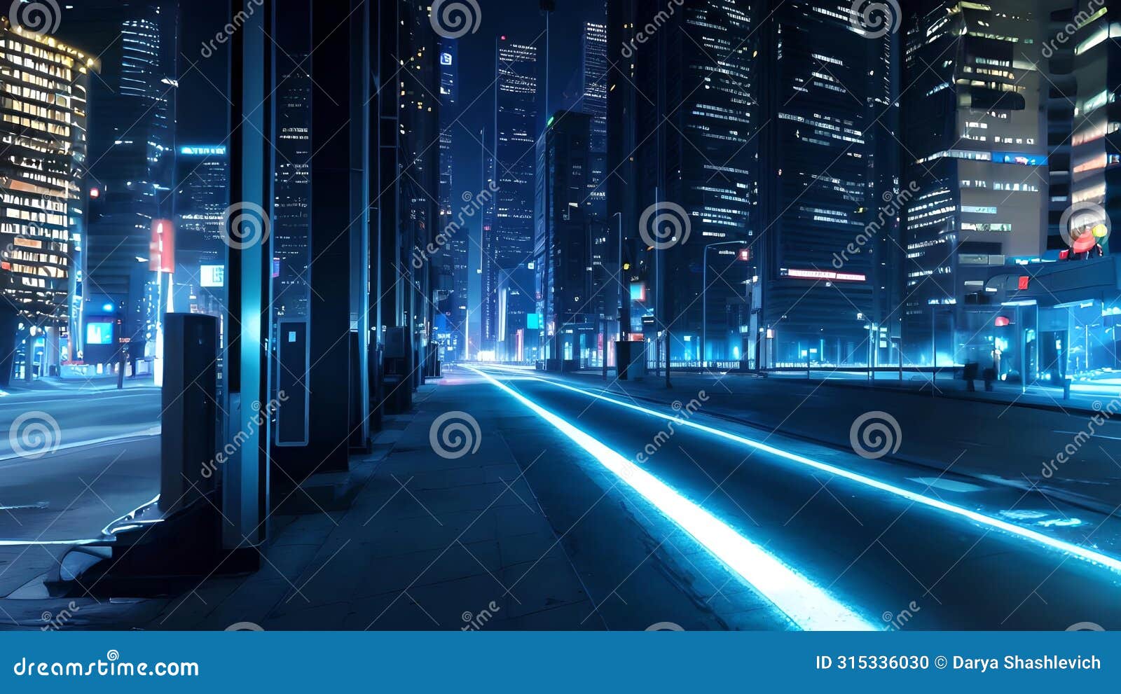 Evening Cyber City with Neon Light Stock Illustration - Illustration of ...