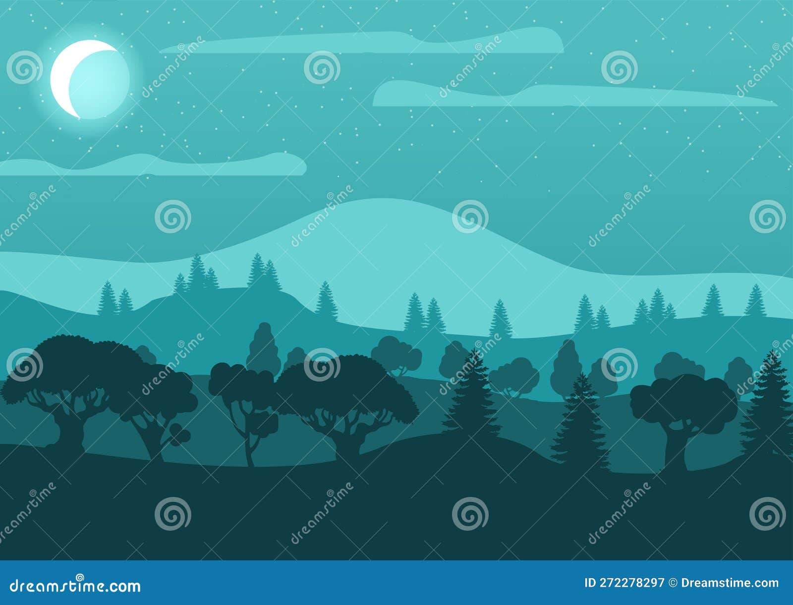 Evening in the forest stock vector. Illustration of background - 272278297