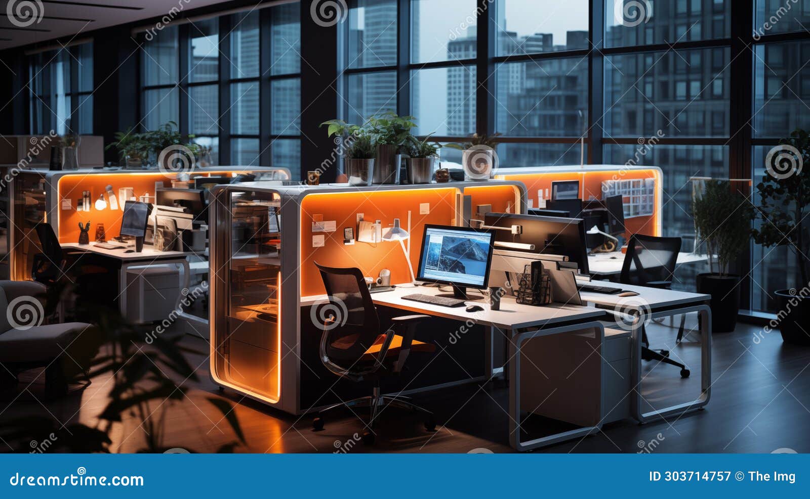 Evening Glowing Low Wall Cubicles Office Ai Generated Background Image ...