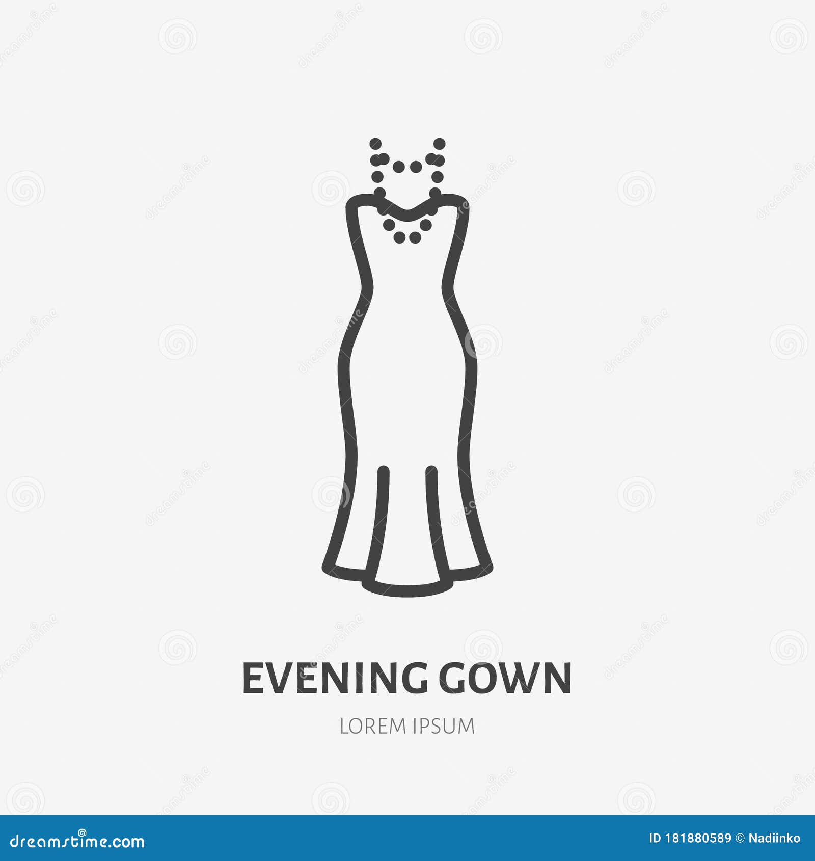 Evening Gown Line Icon, Vector Pictogram of Woman Dress with Pearl ... Evening Gown Line Icon, Vector Pictogram of Woman Dress with Pearl ...