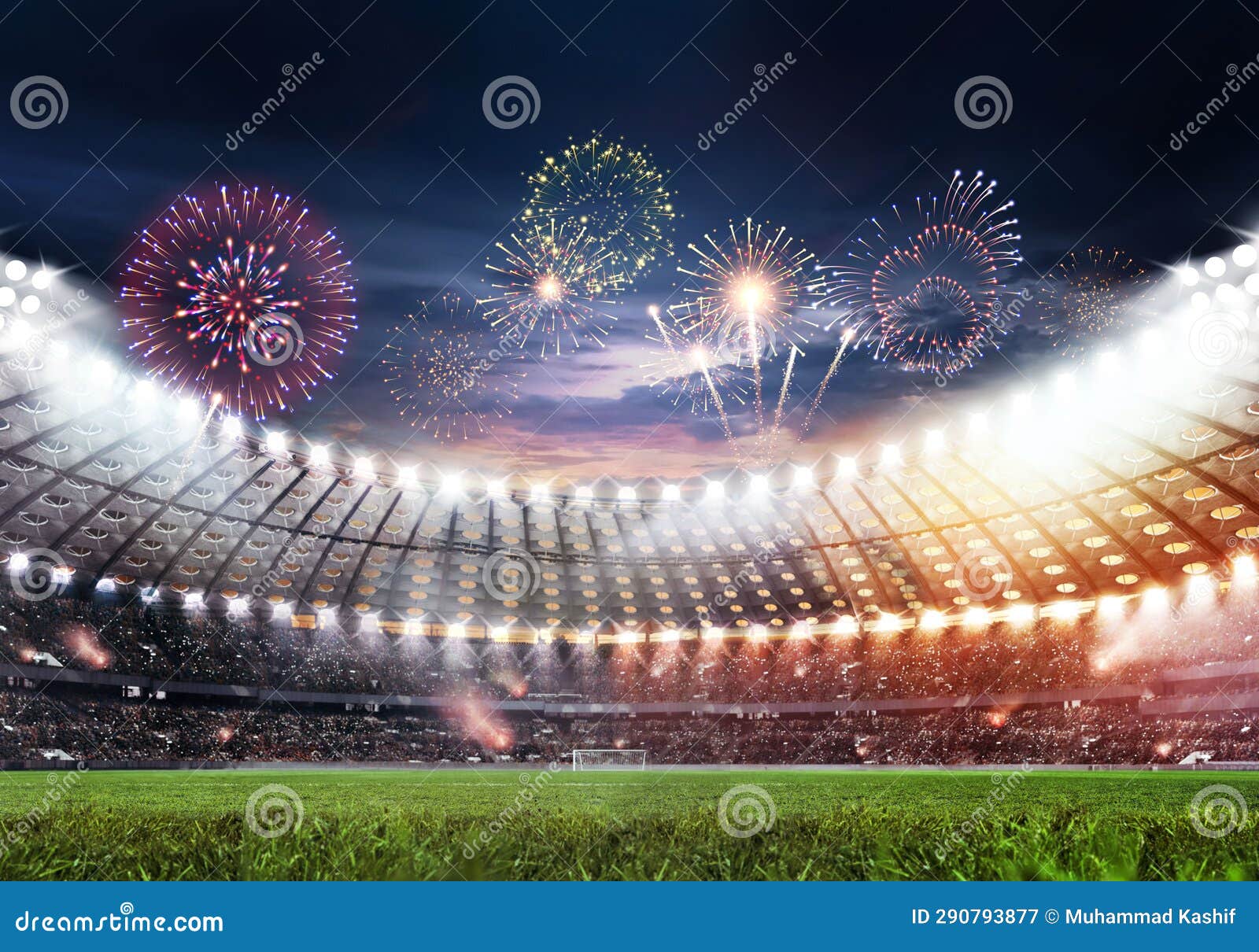 Evening Grand Stadium Championship Win with Firework Stock Illustration ...
