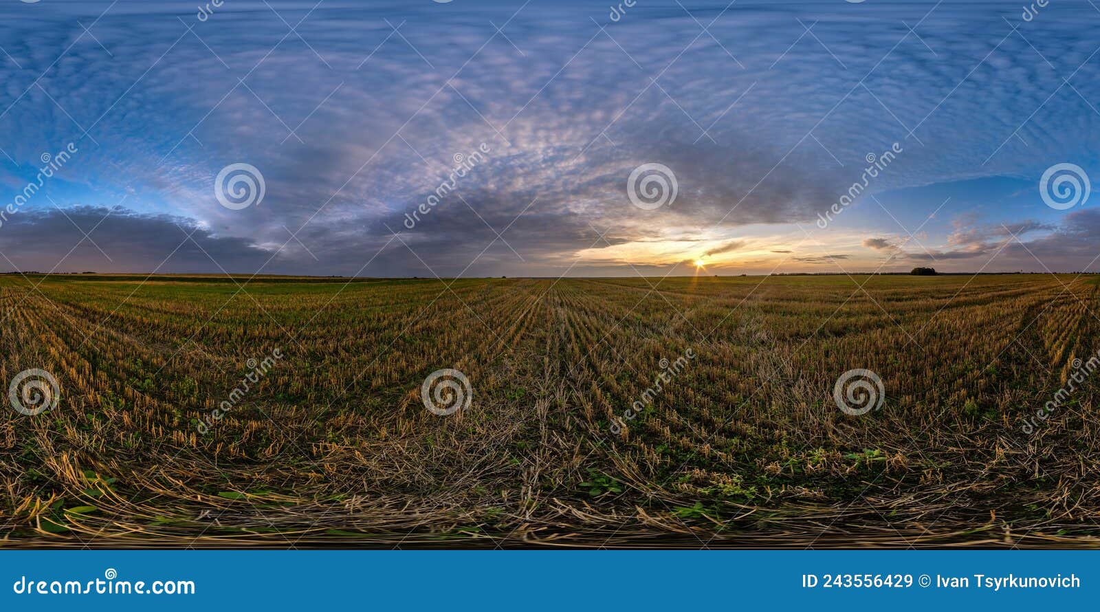 Evening Hdr Panorama 360 View among Farming Fields with Sunset Clouds ...
