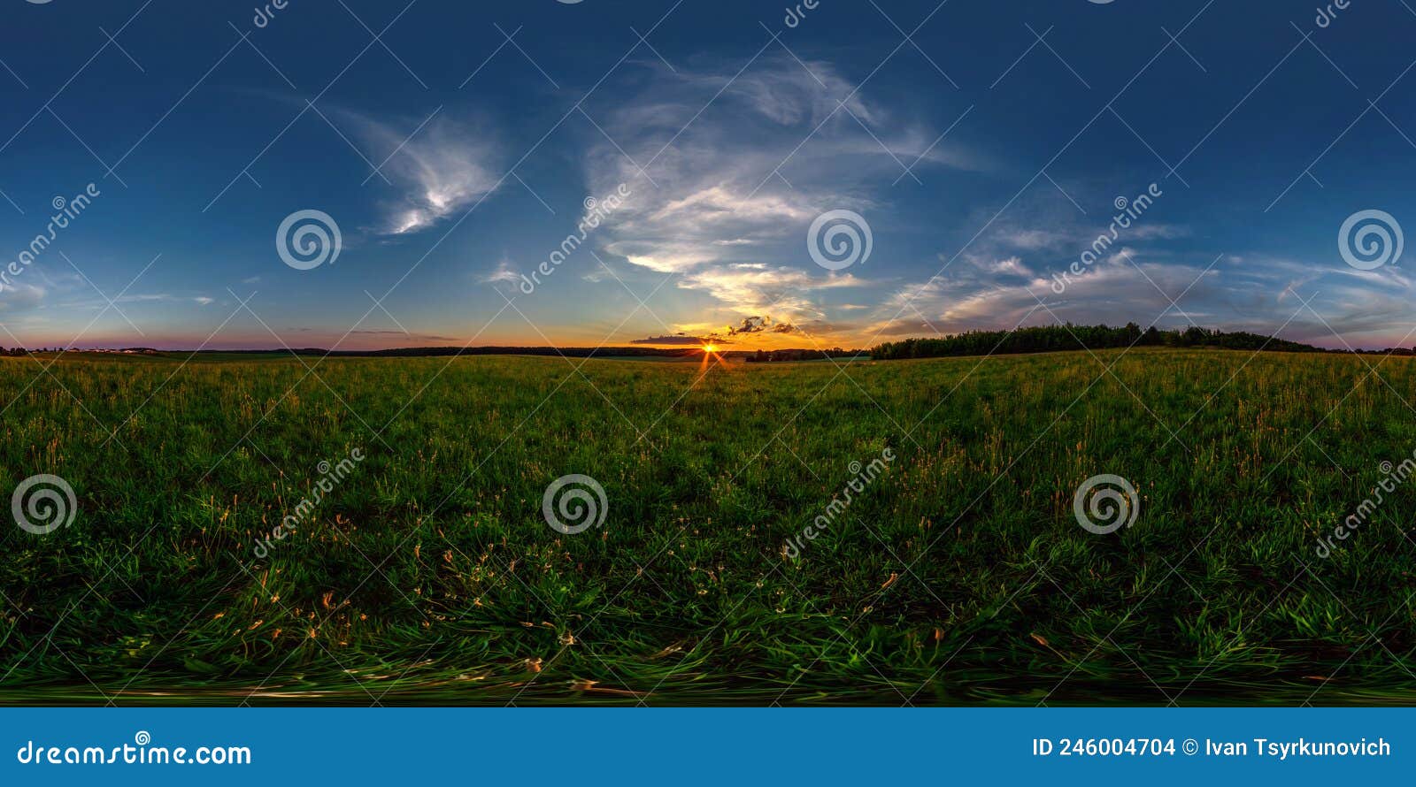 Evening Hdr Panorama 360 View among Farming Fields with Sunset Clouds ...