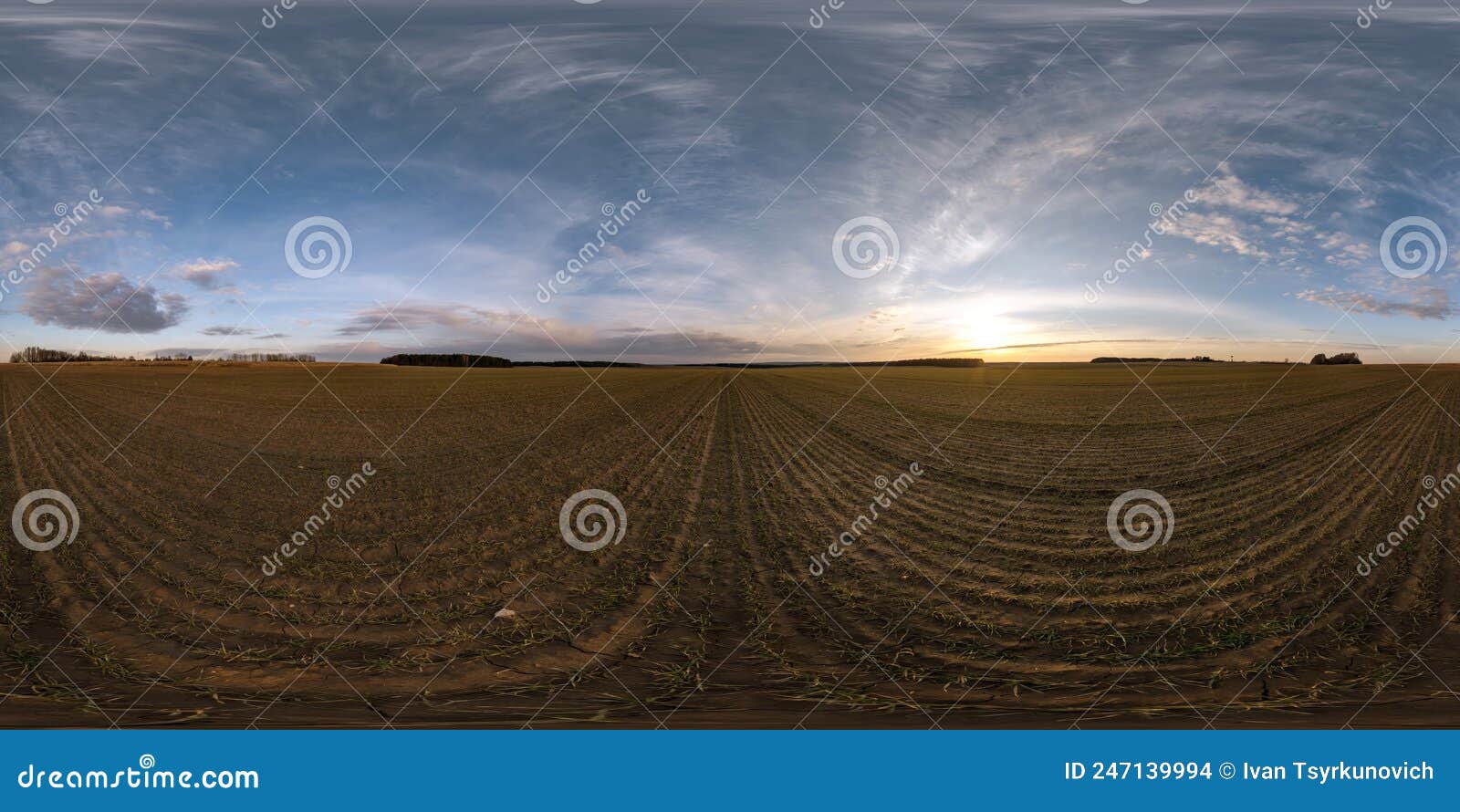 Evening Hdr Panorama 360 View among Farming Fields with Sunset Clouds ...