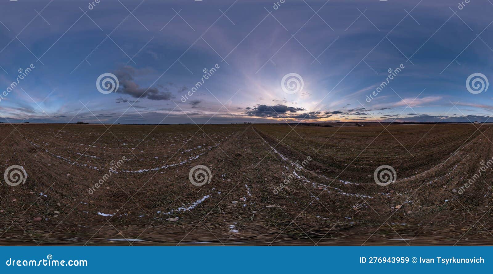 Evening 360 Hdri Panorama on Farming Field with Clouds on Dark Blue Sky ...