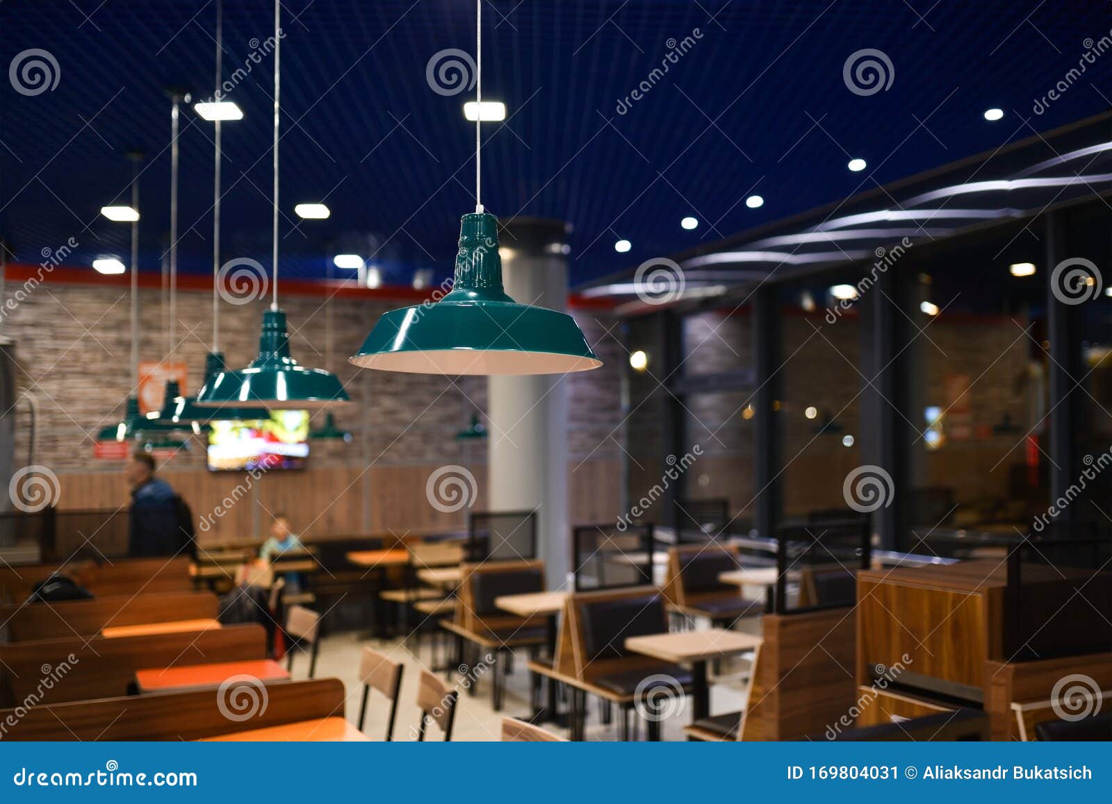 Evening Interior of Fast Food Cafe Stock Image - Image of modern ...