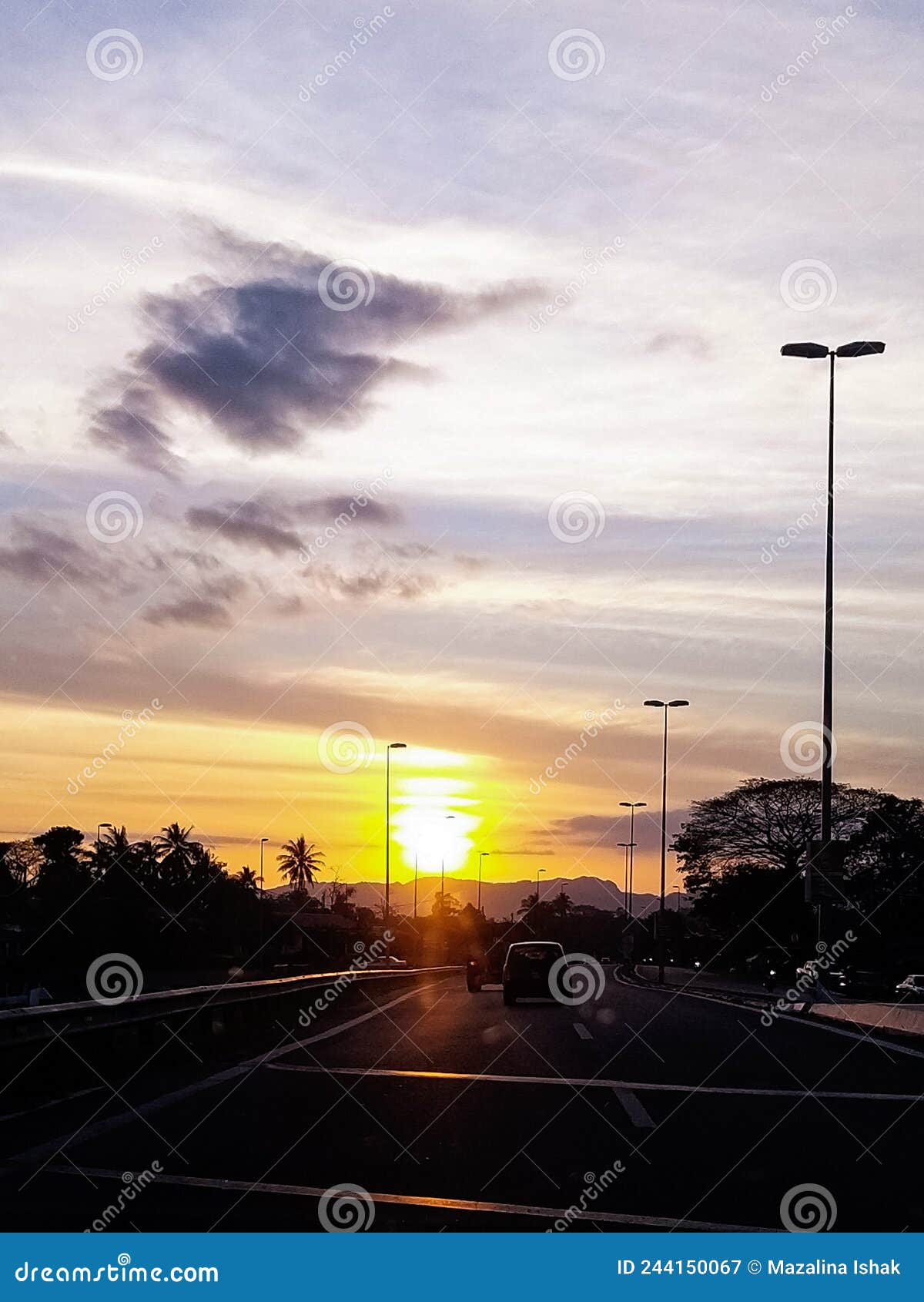 An Evening Journey on the Road with Sunset View Stock Image - Image of ...