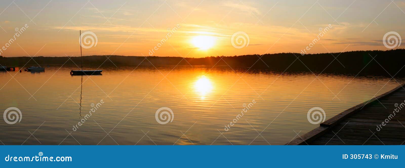 Evening Lake - Panoramic View Stock Image - Image of clouds, evening ...
