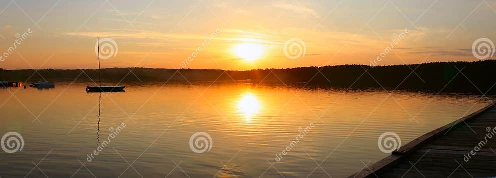 Evening Lake - Panoramic View Stock Image - Image of clouds, evening ...