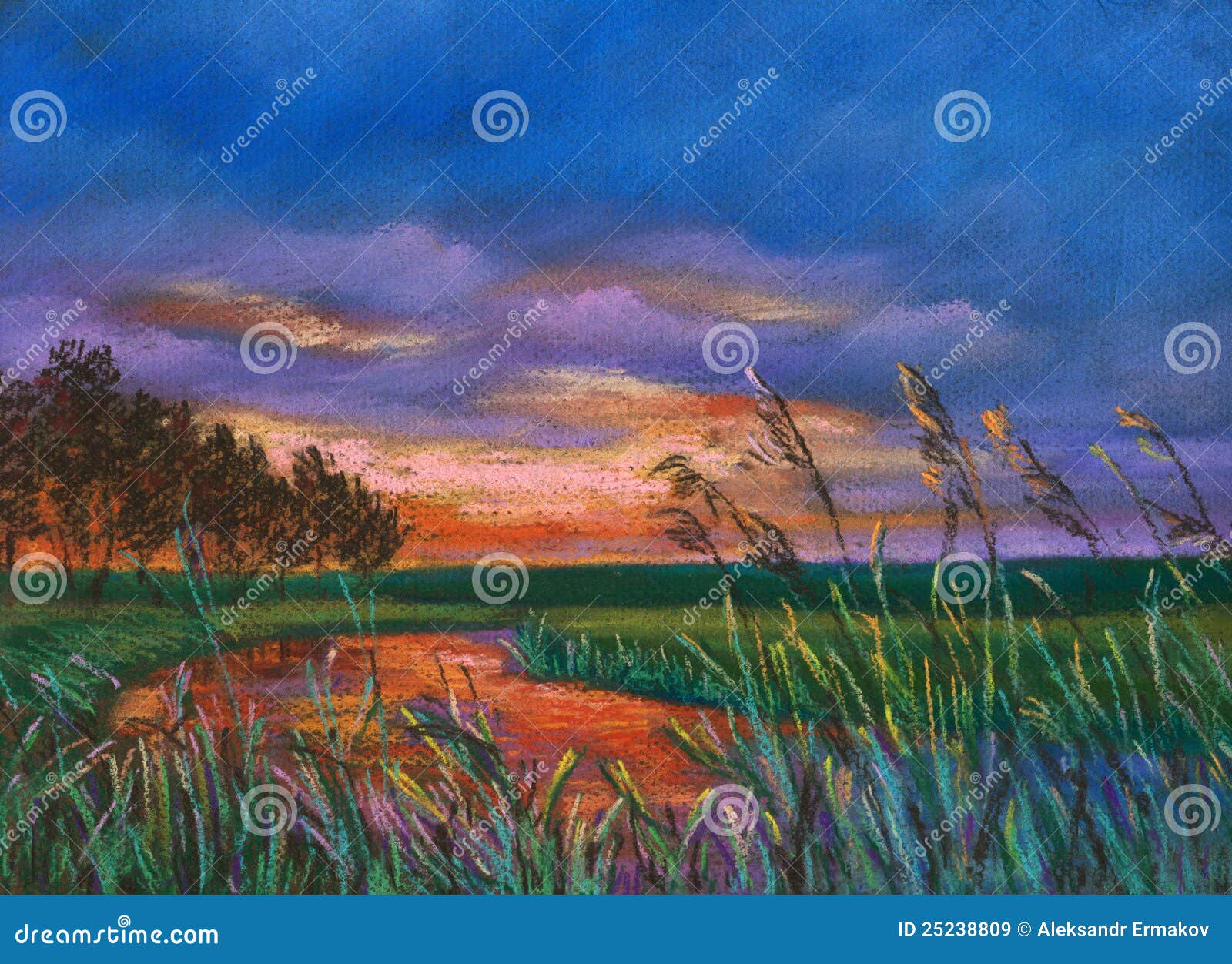 Evening landscape stock illustration. Illustration of drawing - 25238809