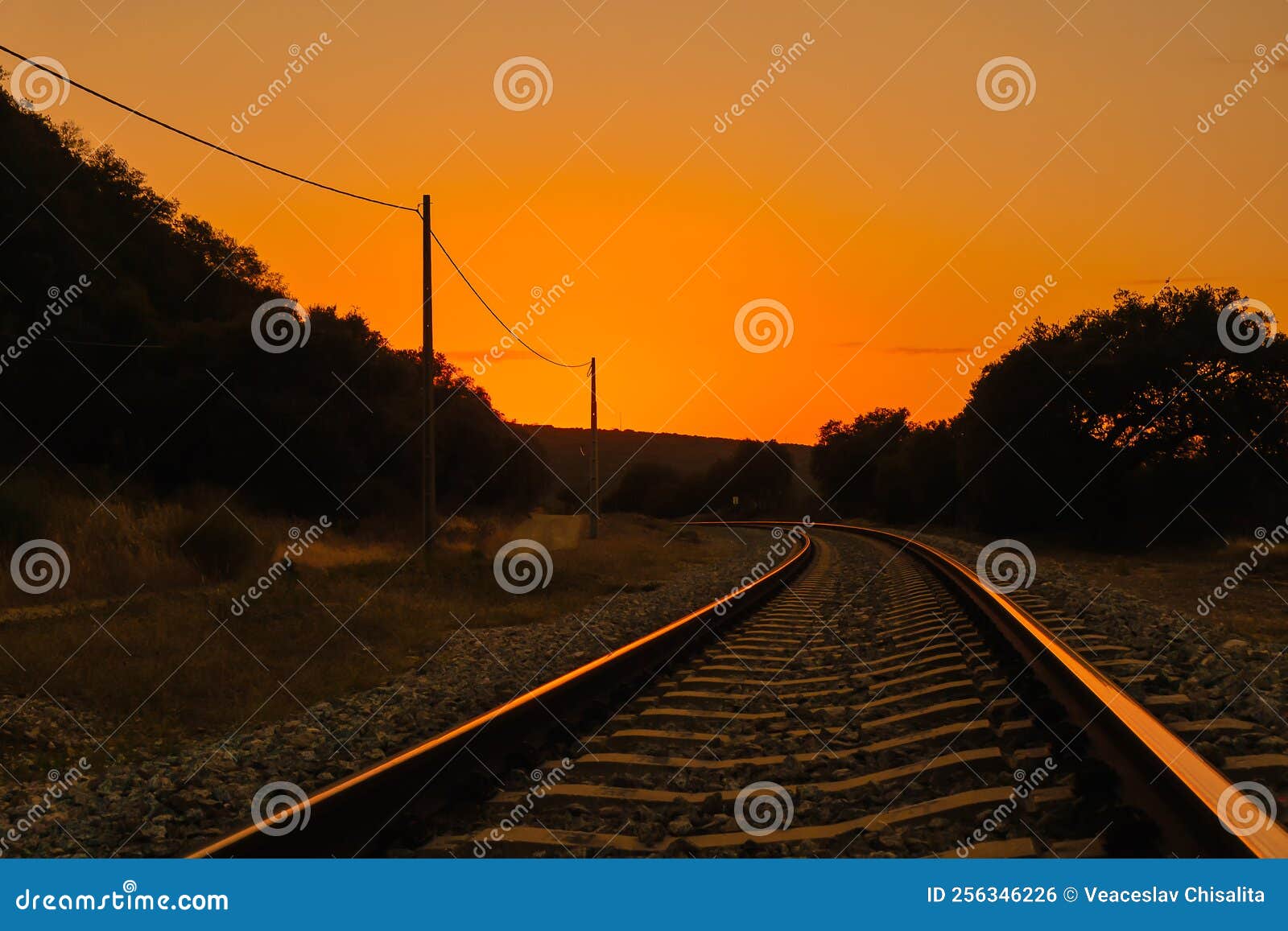 Railway Tracks in Sunset Reflection Stock Photo - Image of rural ...