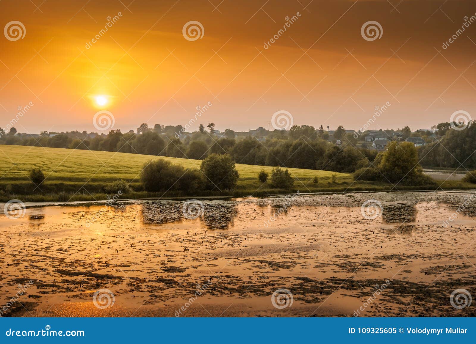 Evening Landscape, the Sun is Low Above the Horizon, the Sky and Stock ...