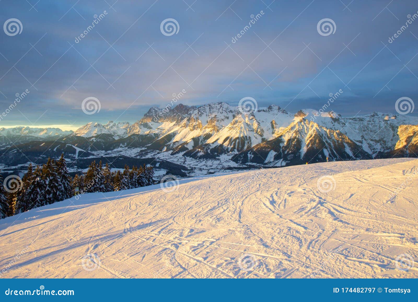 Evening Light on Mountain Range, Austrian Alps Stock Image - Image of ...