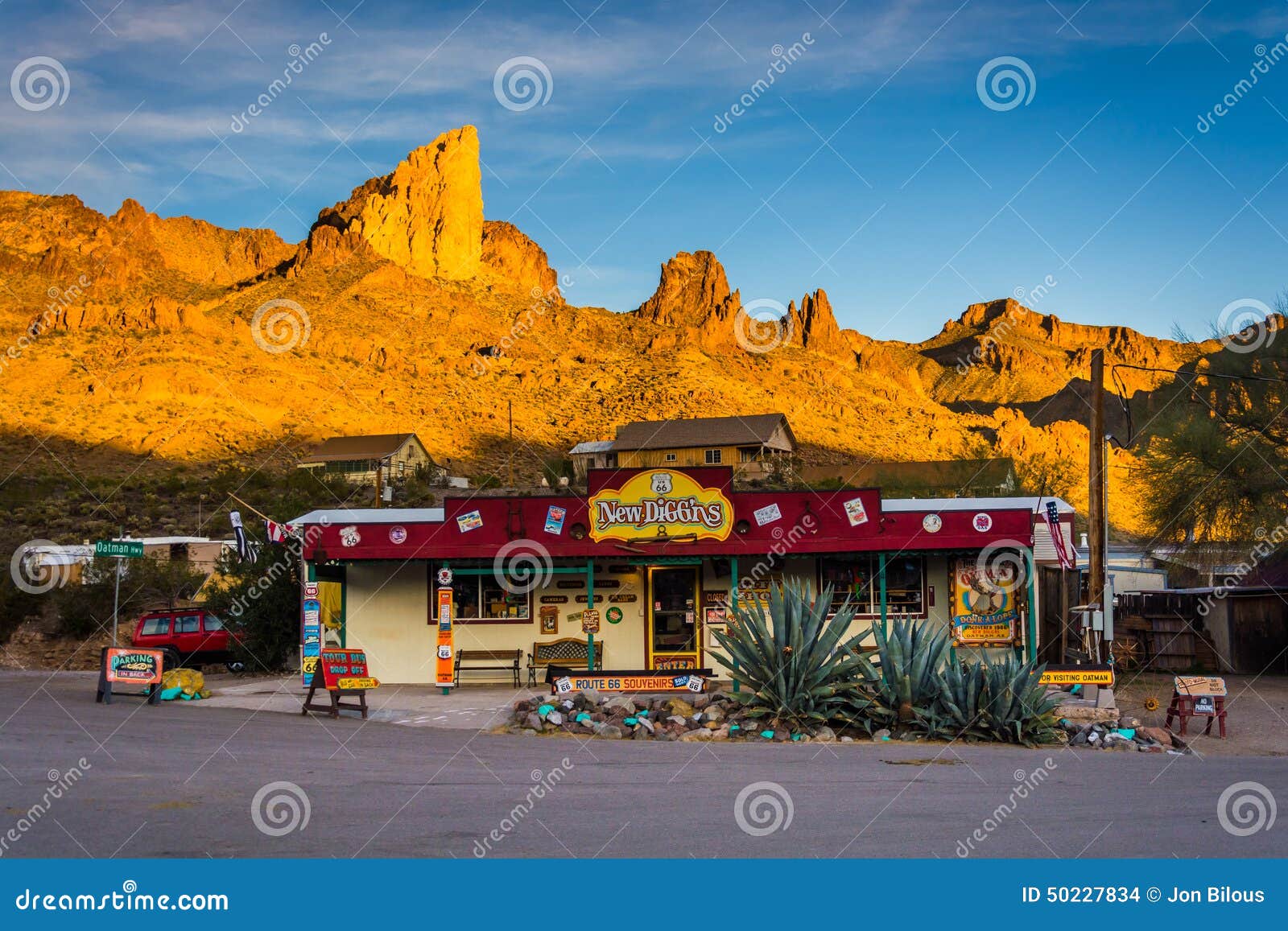 Evening Light on a Shop and Mountains in Oatman, Arizona. Editorial ...
