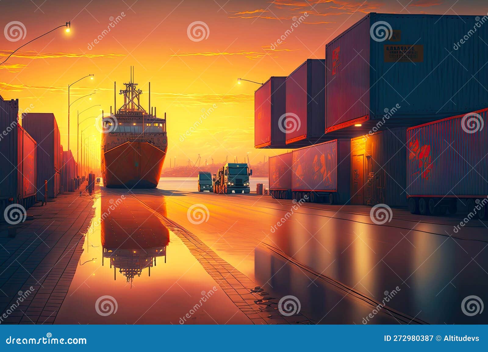 Evening Loading of Cargo Ship at Berth in Cargo Port Stock Image ...