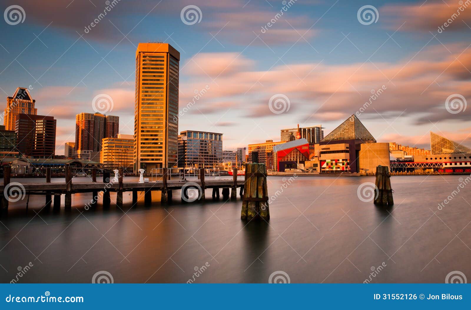 Evening Long Exposure of the Baltimore Inner Harbor Skyline, Maryland ...