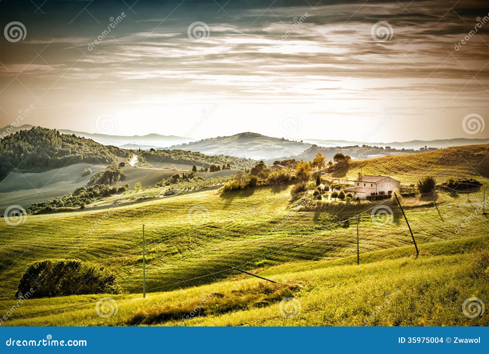 Evening Mood Landscape Tuscany Stock Photo - Image of farmhouse ...