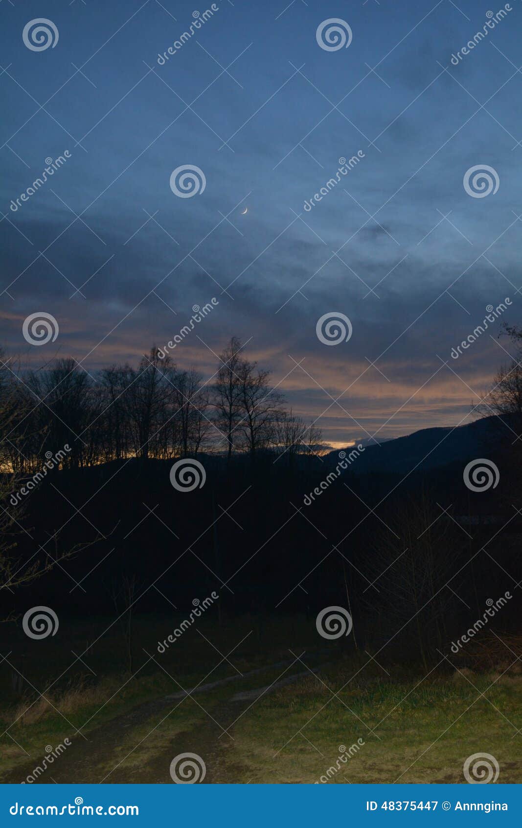Evening with the moon stock image. Image of cloud, moon - 48375447