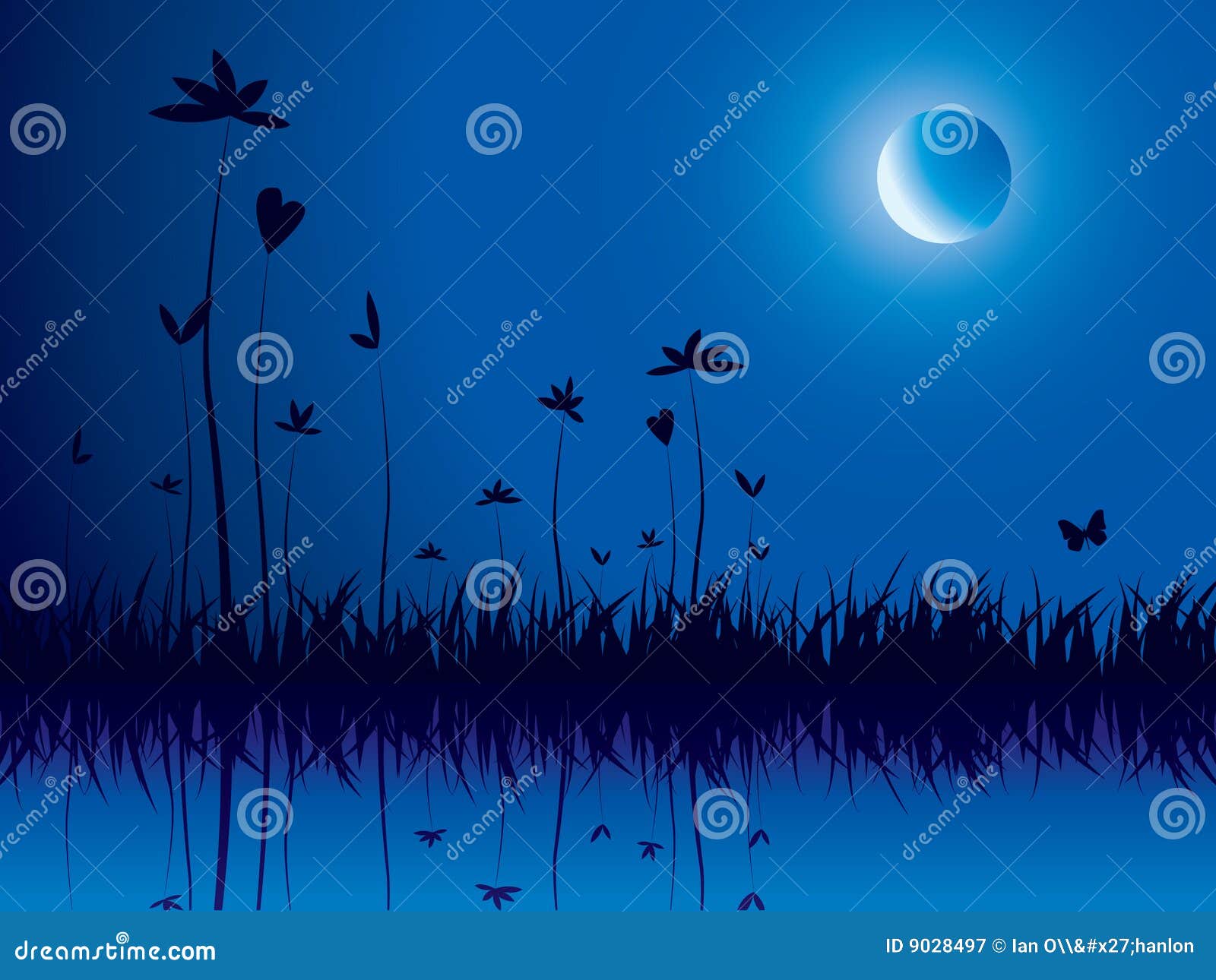 Evening nature stock vector. Illustration of grass, moonlight - 9028497
