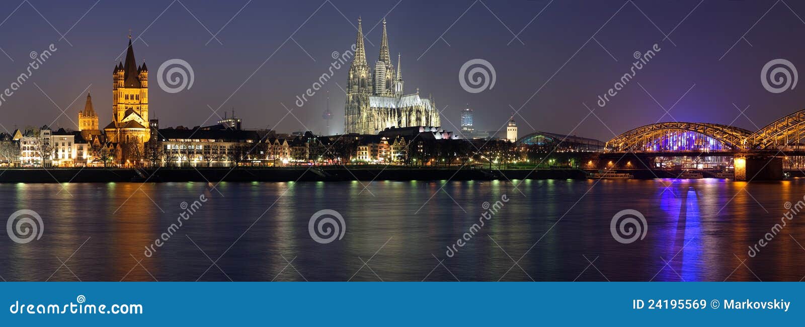 Evening Panorama of Cologne from the Rhine River Stock Image - Image of ...