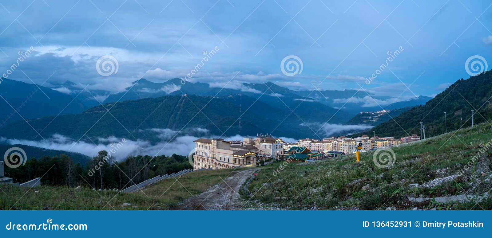 Evening Panoramic View of the Complex of Hotels in Mountains Stock ...