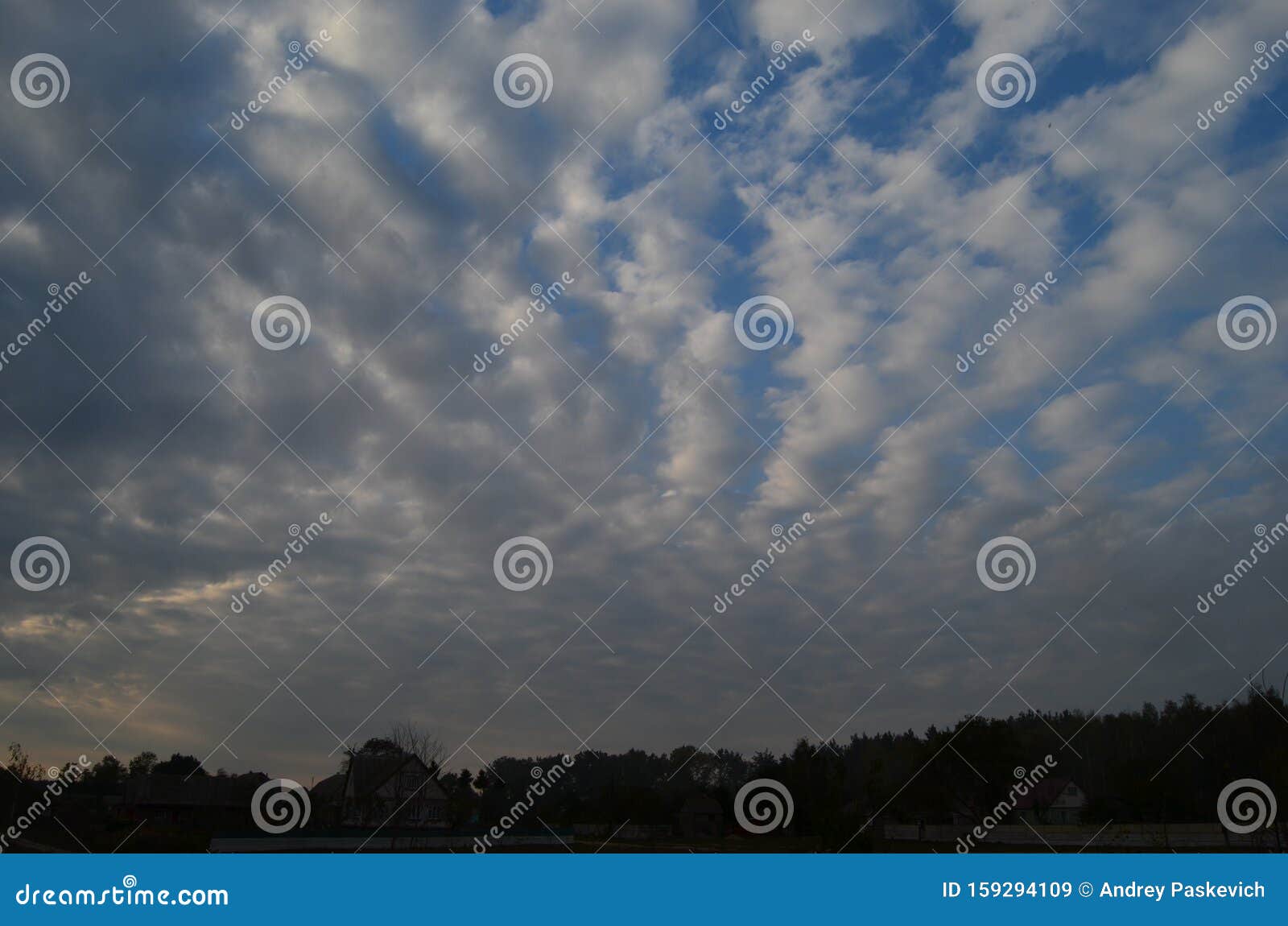 Evening, Pre-sunset Sky. Red Cloud Patterns. on the Horizon is a Forest ...