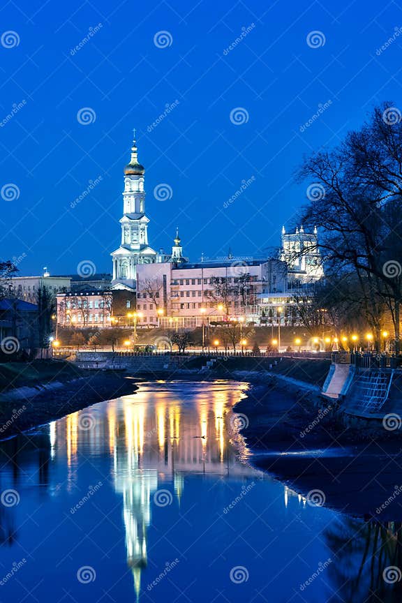 Evening Promenade Illuminated with Lights Stock Image - Image of ...